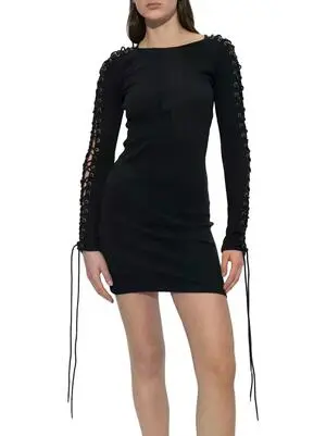 Balenciaga Lace-up Ribbed Dress - Black
