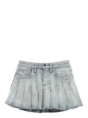 BALENCIAGA Balenciaga Pleated Frayed Denim Skirt