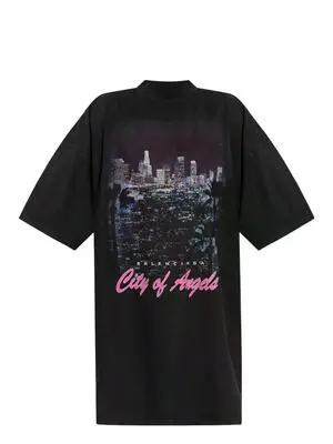 Balenciaga City Print T-shirt Mini Dress - Black