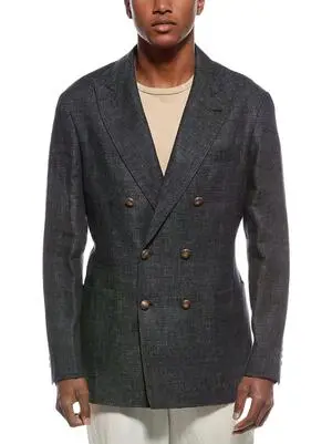 Brunello Cucinelli Double-breasted Linen Blazer - Grey