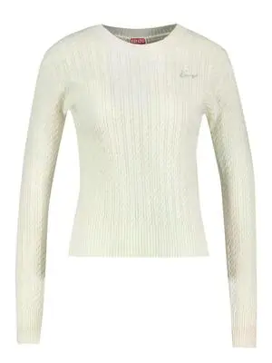 Kenzo Signature Embroidered Cable-knit Sweater - Neutrals