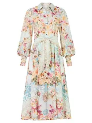 Camilla Floral Print Tie-waist Shirt Dress - Blue