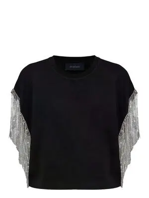 Sportmax Rhinestone Fringe Adorned T-shirt - Black