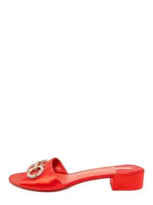 FERRAGAMO Gancini Crystal-embellished Low Block Heel Sandals - Red