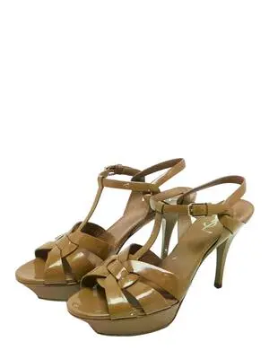 Saint Laurent Tribute Patent Leather Platform Sandals - Neutrals
