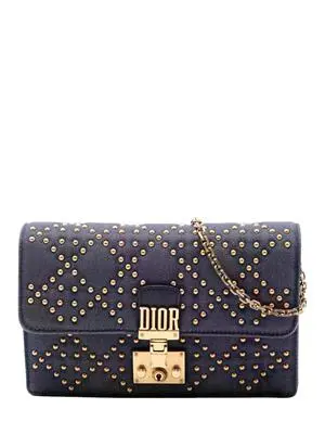 Dior Denim Cannage Studded Dioraddict Wallet On Chain Crossbody Bag - Blue