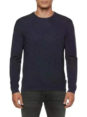 Emporio Armani Navy Textured Knit Long Sleeve Sweater - Blue
