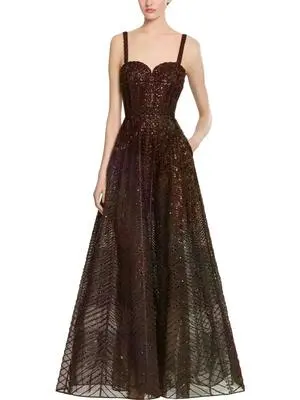 Elie Saab Beaded Maxi Dress - Brown