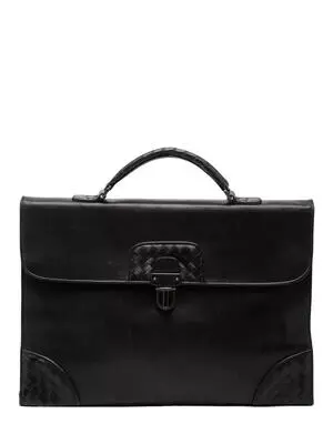 Bottega Veneta Intrecciato Trimmed Leather Business Bag - Black