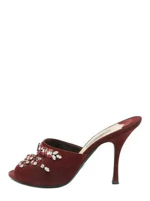 Prada Crystal-embellished Suede Heeled Mules - Red