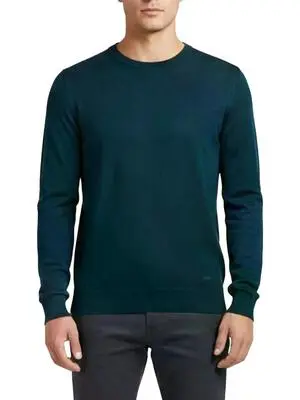 Emporio Armani Green Virgin Wool Fine Knit Crew Neck Long Sleeve Sweater - Blue