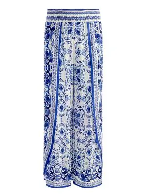 Alice + Olivia Larissa Majolica Print Palazzo Pants - Blue