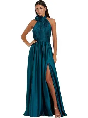 Mac Duggal Halter Neck Satin Gown - Blue