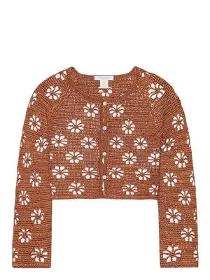 Calle Del Mar Floral Crochet Cardigan - Brown