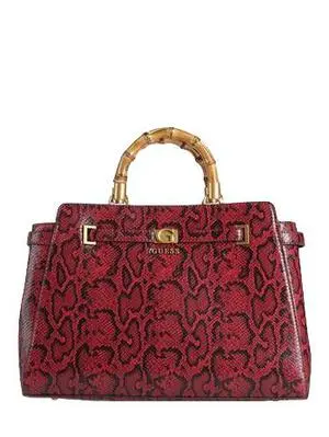 Guess Snakeskin-print Tote With Bamboo Top Handle - Red