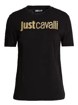 Just Cavalli Cotton Jersey T-shirt With Glittered Logo - Black