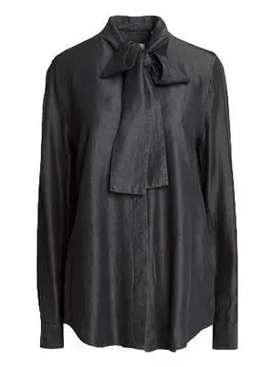 XACUS Lyocell Denim Shirt With Bow Detail - Grey