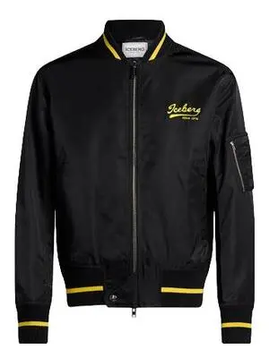 Iceberg Polyamide Varsity Bomber Jacket With Embroidered Logo - Black