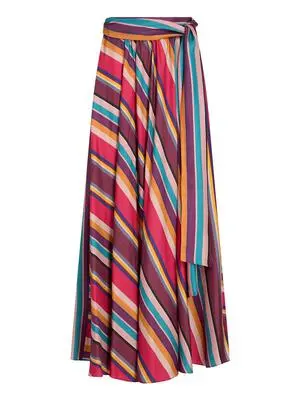 Zimmermann Belted Striped Silk-twill Maxi Skirt - Multicolor