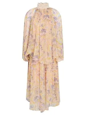 Zimmermann Layered Floral-print Crepe De Chine Midi Dress - Blush
