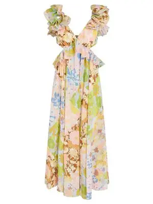 ZIMMERMANN Zimmermann Cutout Ruffled Printed Cotton Midi Dress