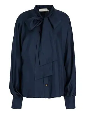 Zimmermann Pussy-bow Silk-twill Blouse - Navy