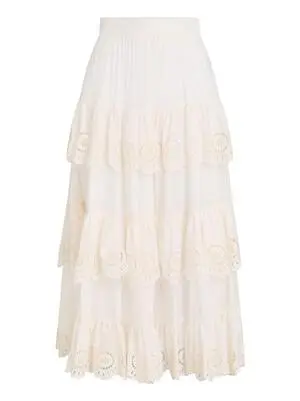 Zimmermann Tiered Broderie Anglaise Cotton Midi Skirt - Ivory