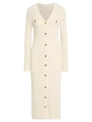 Zimmermann Pointelle Knit Midi Dress With Button Detail - Ivory