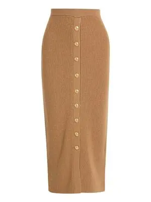 Zimmermann Ribbed Wool Button-detailed Midi Pencil Skirt - Tan