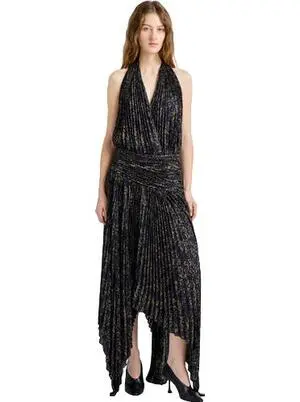 Proenza Schouler Paulina Pleated Georgette Halter Dress - Black Multi
