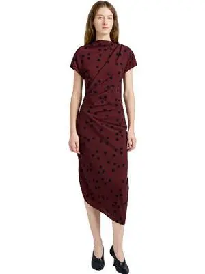 Proenza Schouler Ren Dress Printed Dot Stretch Viscose - Espresso Multi