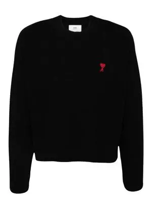 AMI Paris Small Heart Logo Ribbed Crewneck - Black