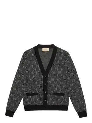 Gucci Gg Wool Jacquard Cardigan - Grey/black