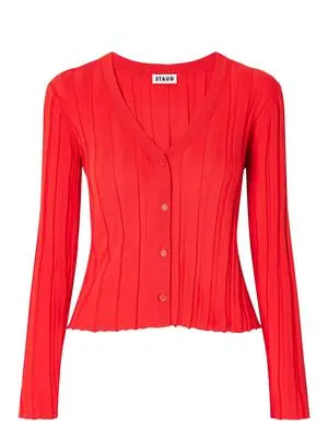 Staud Ezra Ribbed Jersey Cardigan - Red