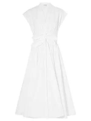 Alaïa Belted Knot-detailed Cotton-poplin Midi Dress - White