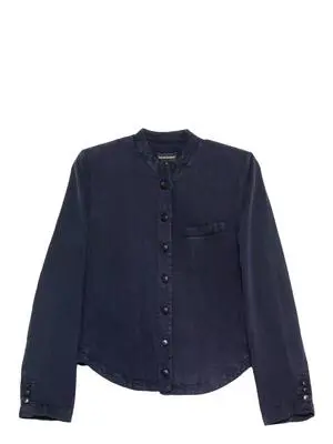 Emporio Armani Buttoned Band-collar Jacket - Blue