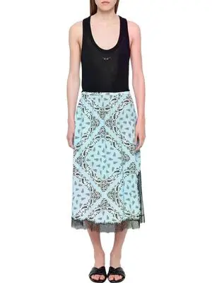 Zadig&Voltaire Jarvis Printed Viscose Midi Skirt With Lace Detail - Blue