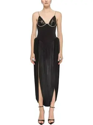 NISSA Exaggerated Hip Midi Dress With Embellished Lace Bust