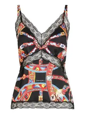 Dolce & Gabbana Carretto-print Silk Satin Top - Black