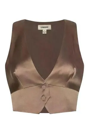 L'Agence Devony Cropped Waistcoat - Brown