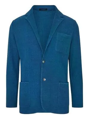 PATRICK ASSARAF Herringbone-knit Single-breasted Blazer - Blue