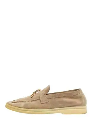 Loro Piana Suede Loafers With Gold-tone Logo Charm - Neutrals