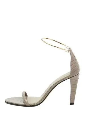 Fendi Leather Croc-embossed Ankle-strap Stiletto Sandals - Grey