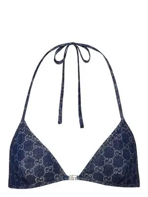 Gucci Gg Denim Jacquard Bra Top - Blue