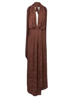 Johanna Ortiz Halterneck Jacquard Maxi Dress With Knotted Front - Red