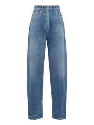 Prada High-waisted Denim Jeans With Enamel Logo - Medium Blue