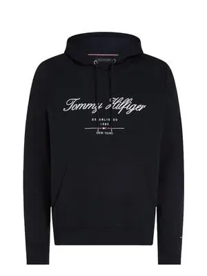Tommy Hilfiger Logo Embroidered Hoodie - Black