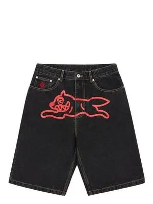 ICECREAM Denim Shorts With Animal Print And Belt Loops - Black