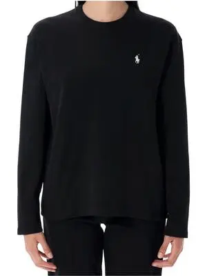 Polo Ralph Lauren Long Sleeved T-shirt With Embroidered Logo - Black