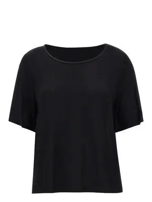 KAOS Short Sleeve Top With Satin Trim - Black